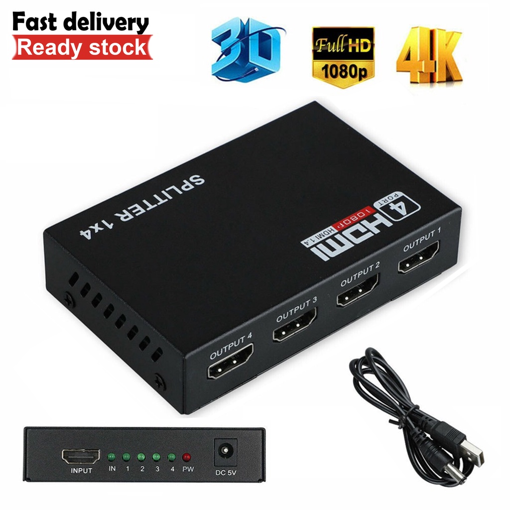 HDMI Splitter 1 in 4 out HDMI Screen 1080P HDTV Audio Spliter Switch HD ...