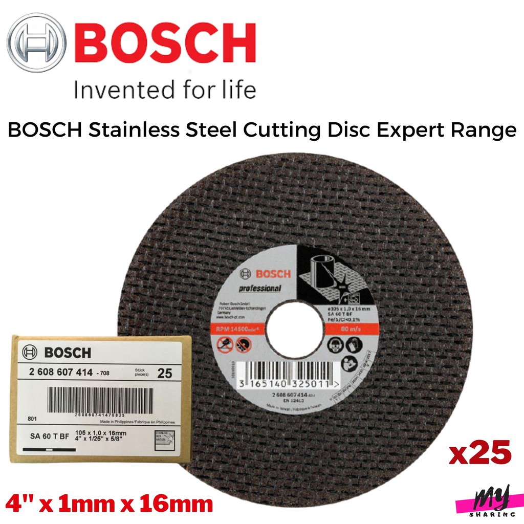 BOSCH Stainless Steel Cutting Disc Expert Range (105mm x 1mm x 16mm ...
