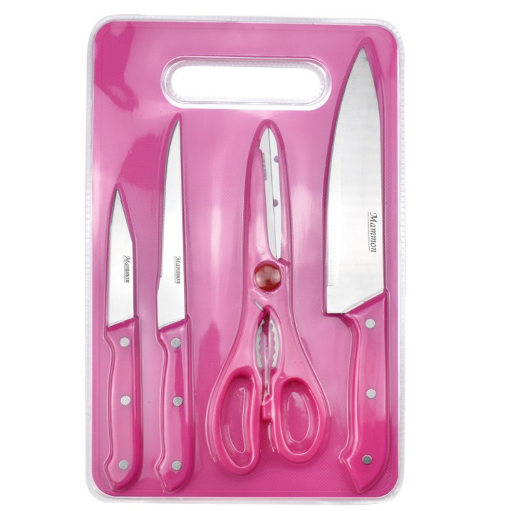 5 in 1! Kitchen Knife Set with Cutting Board Kitchen Scissors Set Pisau ...