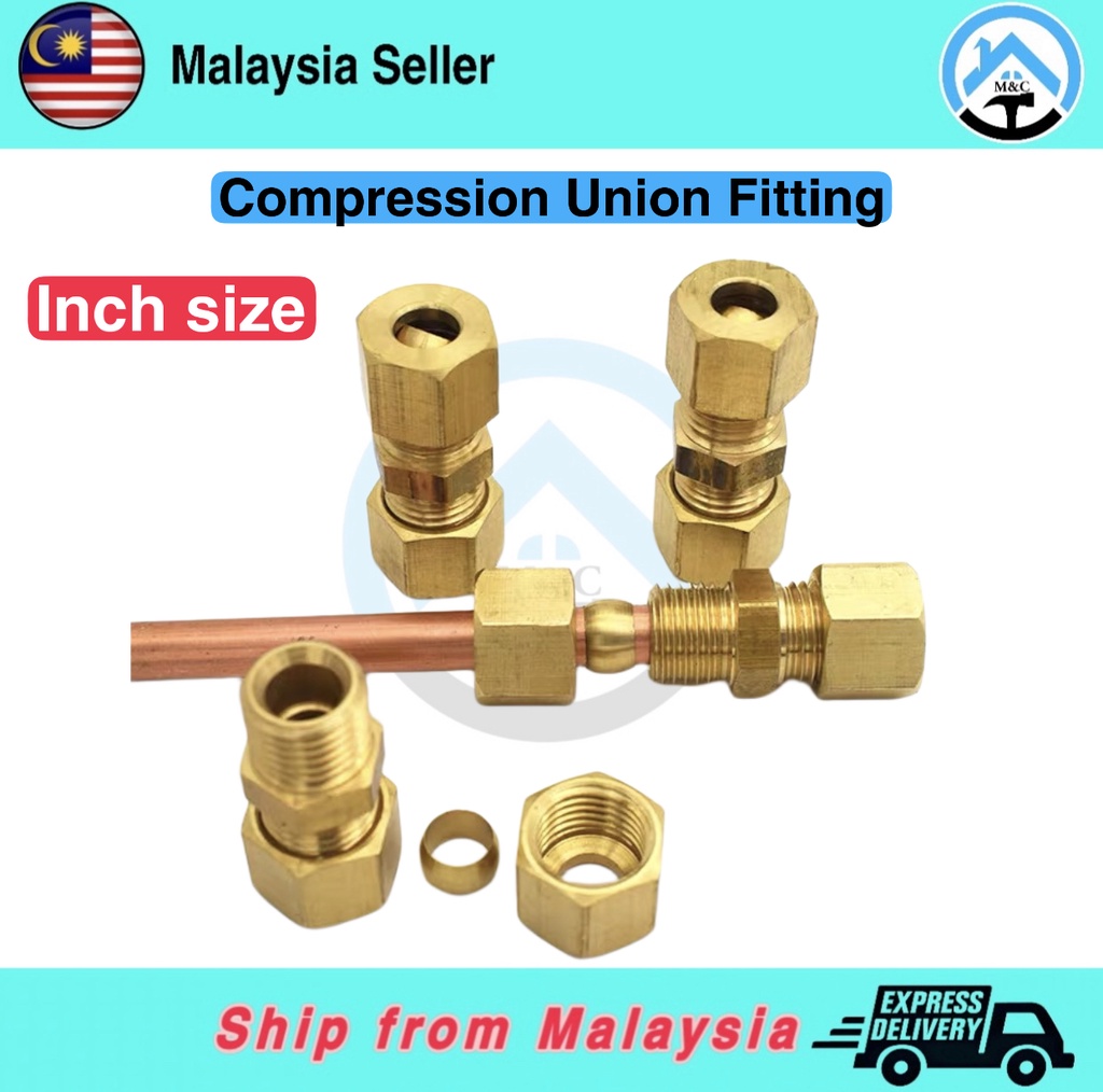 [ Inch ] Compression Double union Join Brass Pipe Fitting Copper Pipe ...