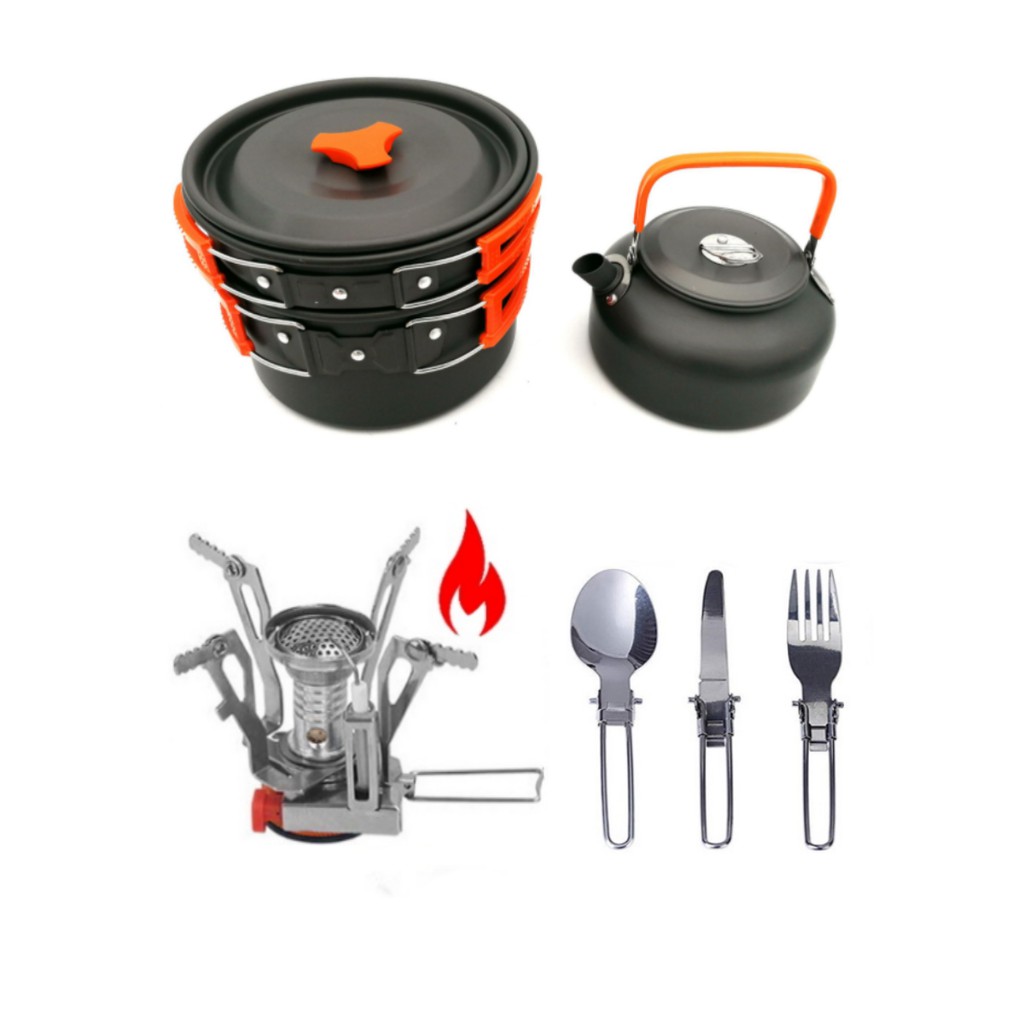 Outdoor Camping Cookware Set / Mestin for 2-3 person With Stove (7pcs ...