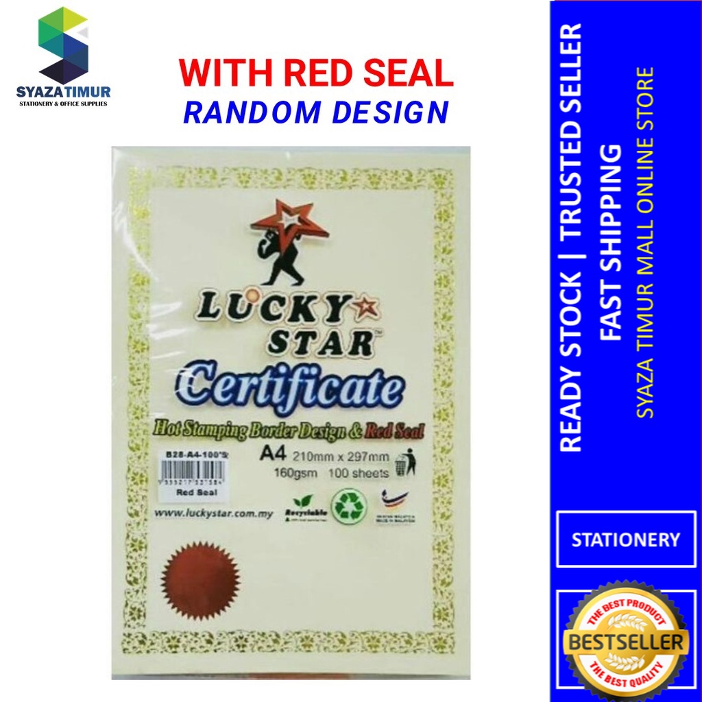 Lucky Star A4 Certificate Paper 100`s / Kertas Sijil Jenis Warna Ivory ...
