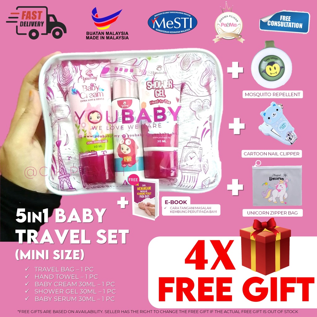 [4 FREEGIFT] YOUBABY 5in1 Baby Bath Travel Set With Bag Free Towel Mini ...