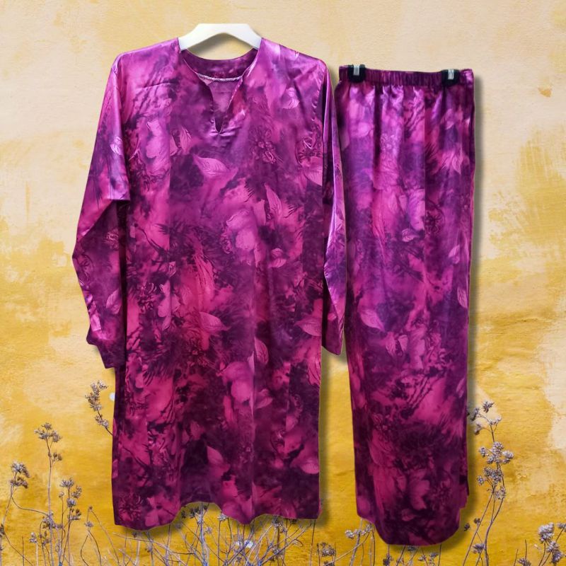 [M-L] Baju Kurung Pesak Biasa Tradisional Floral Satin Bundle | Shopee ...