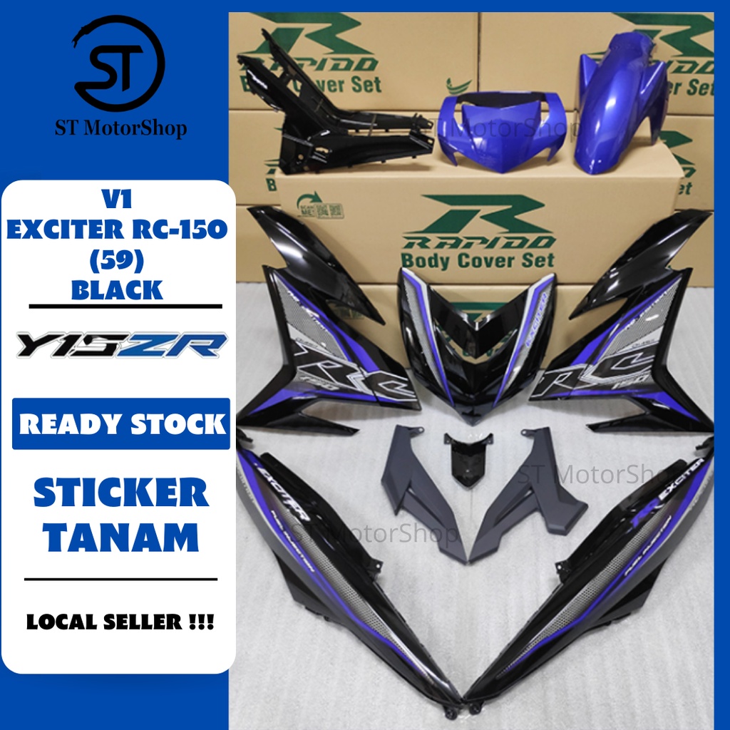 YAMAHA Y15 Y15ZR V1/V2 EXCITER RC-150 (59)- BLACK COVER SET (STICKER TANAM) RAPIDO NEW ACCESSORY ...