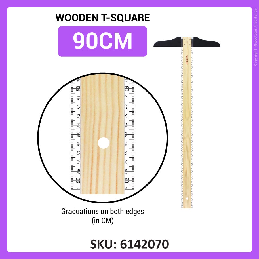 [WESTSTAR] Wooden Ruler T Square / T Ruler / Pembaris kayu / Drawing ...