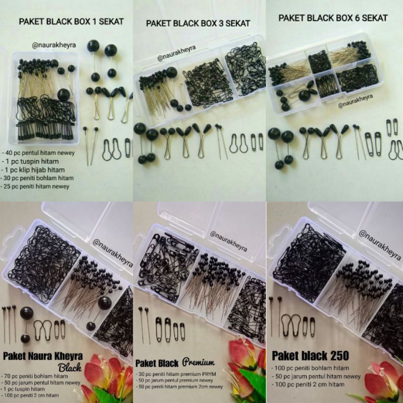 HITAM Black hijab pin PACKAGE / hijab kit contains safety pins, all ...