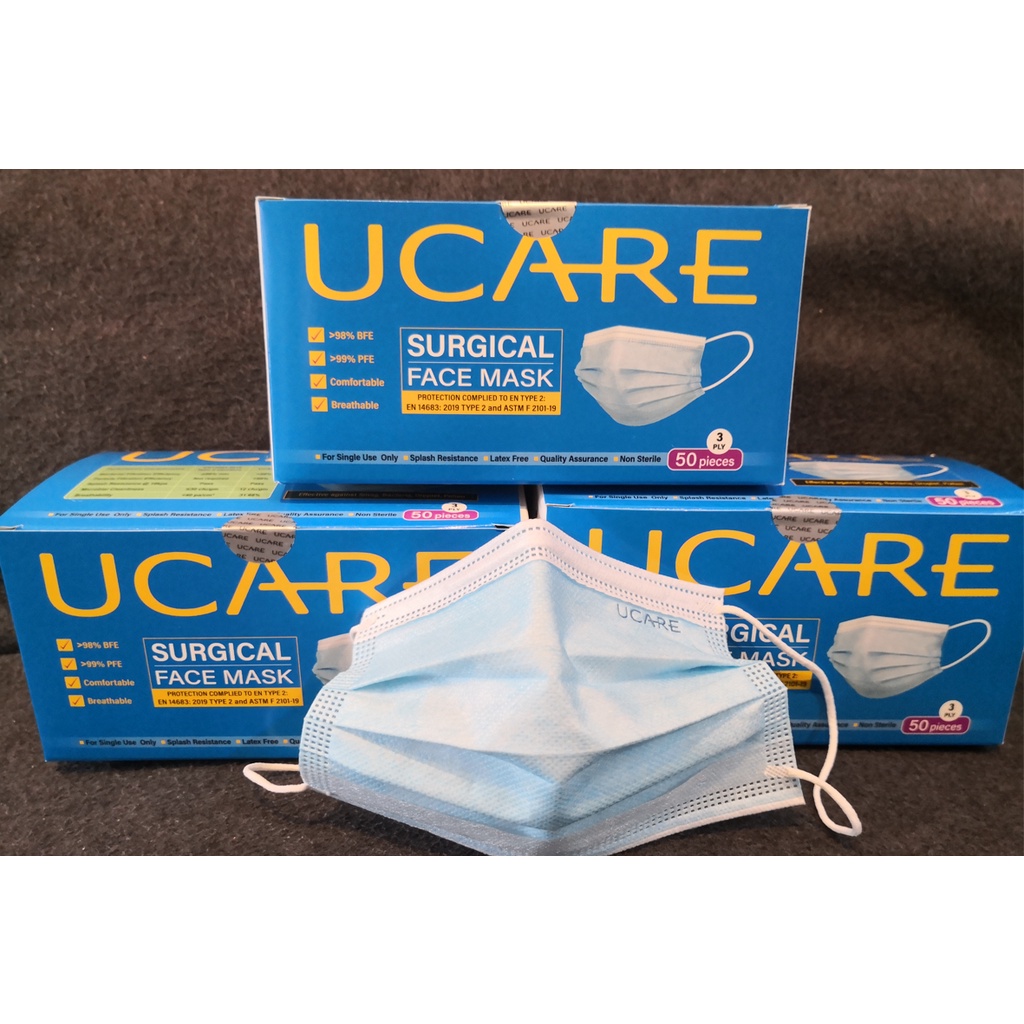 UCARE 3Ply Surgical Mask Comfortable/sensitive skin - long hours 50pcs ...