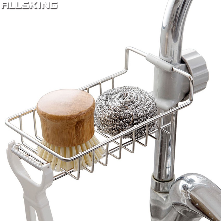 Allsking Sponge Holder Rack Side Sink Faucet Shelf Stainless Steel ...