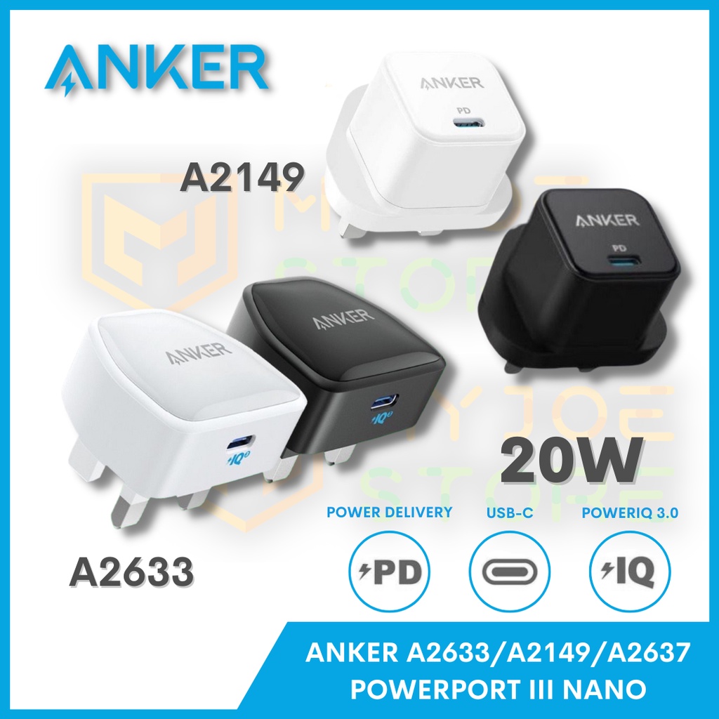 Anker A2633 A2149 A2637 PowerPort III Nano 20W Cube PIQ 3.0 USB-C ...