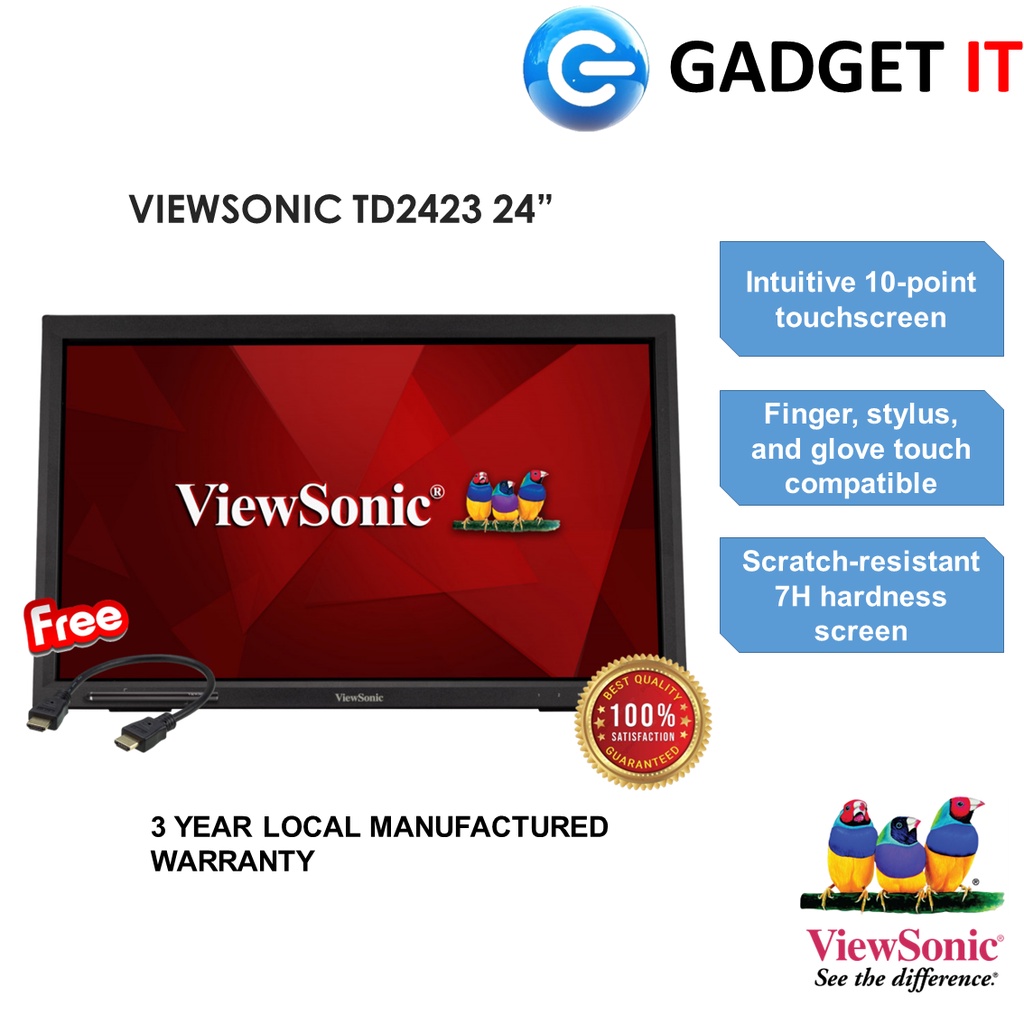 VIEWSONIC 22” TD2223 / 24" TD2423 FHD LED FLAT IR TOUCH LCD MONITOR ...
