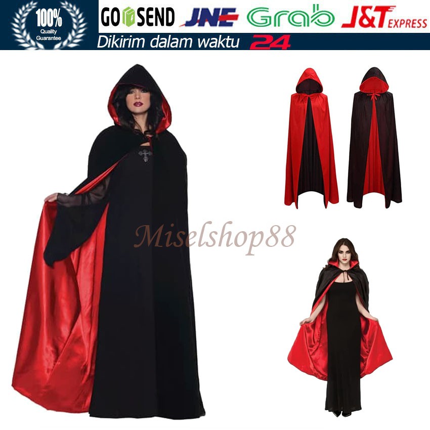 MERAH Red riding hood robe adult red black halloween cape cosplay ...