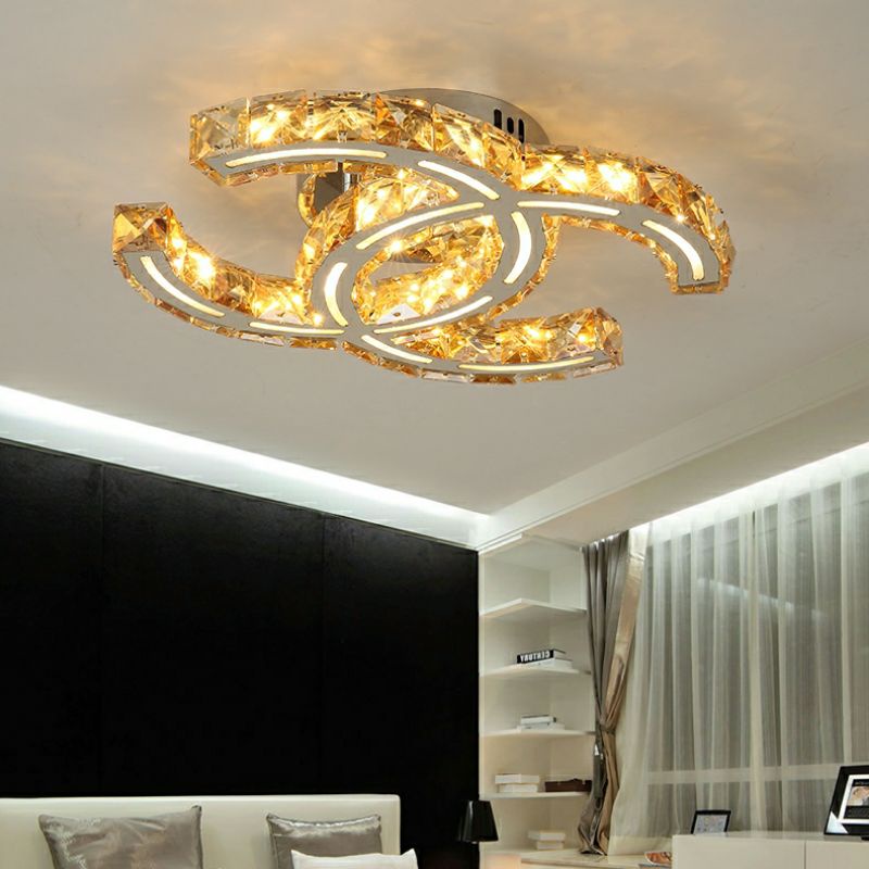 Modern Lampu Luxury Crystal Ceiling Lamp Creative Shape CC Chanel Clear ...
