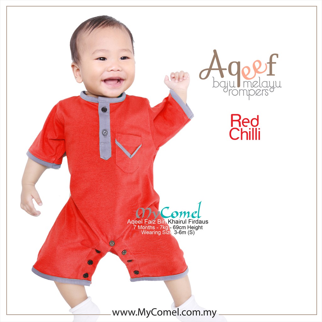 Baju Melayu Rompers AQEEF - (Red Chilli) | Shopee Malaysia