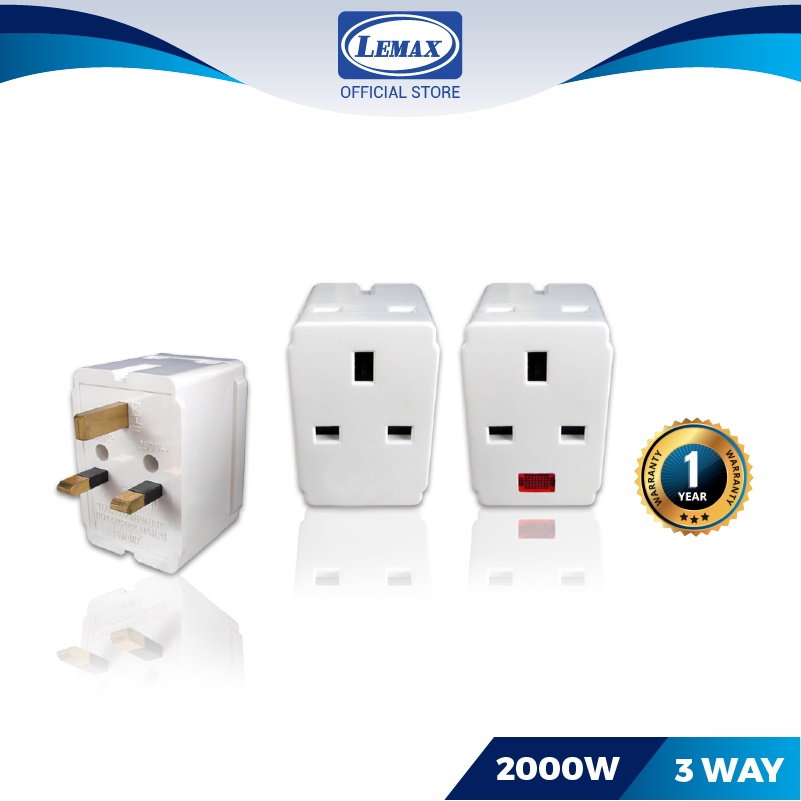 LMX 3 Way Adaptor with Neon Light 13A Adapter Plug Extension (S509 ...