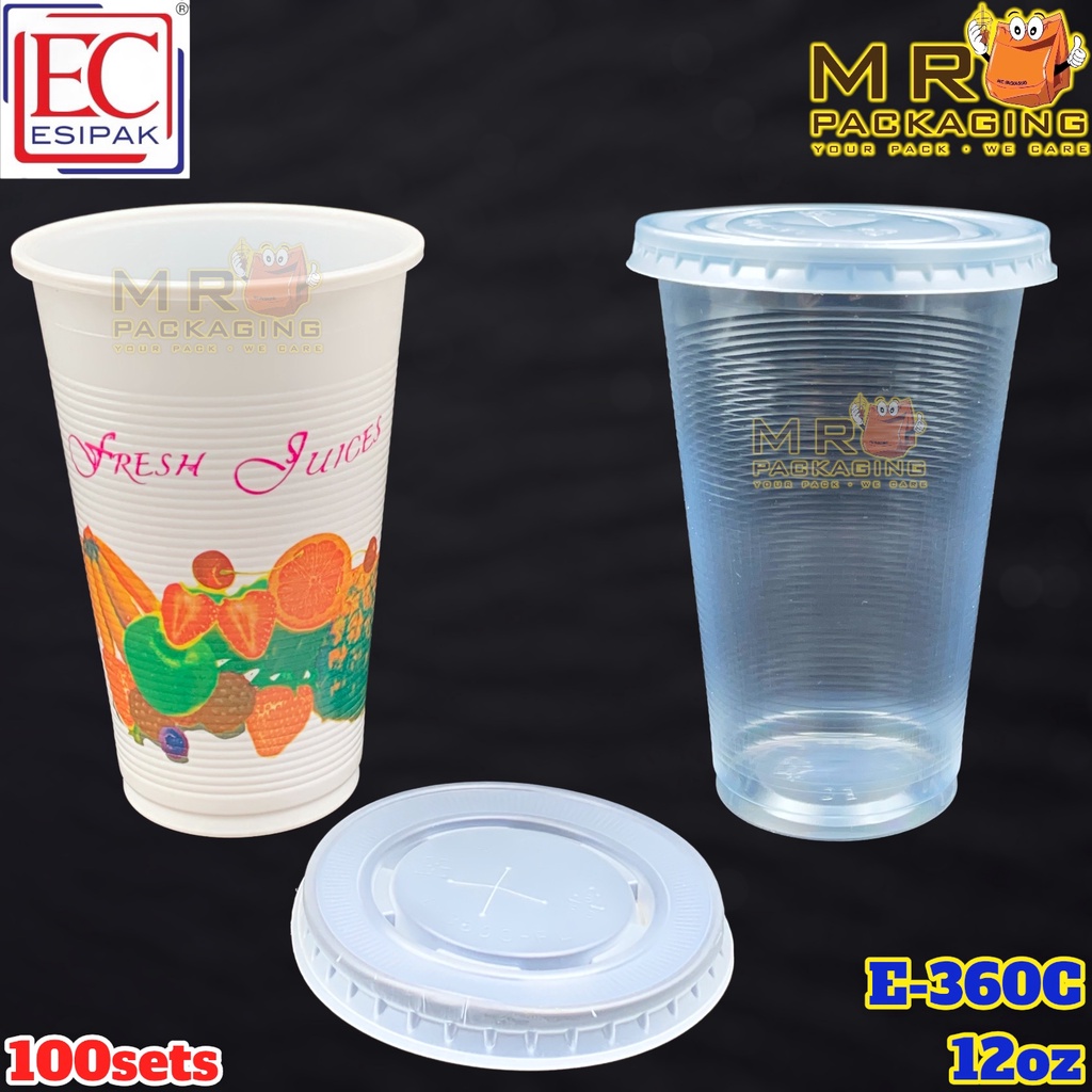 12oz PP Cup with Flat Lid Clear Printed [ 100sets ] EC E360C 360ml ...