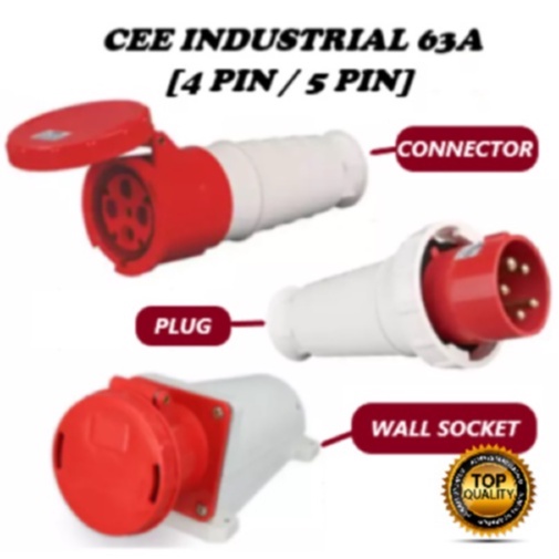 READY STOCK CEE Industrial Plug Connector Wall Socket 63A 4 Pin 5 Pin ...