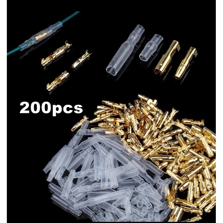 200pcs 4.0mm Male & Female Bullet Insulator Sleeve Terminal Crimp Wire ...