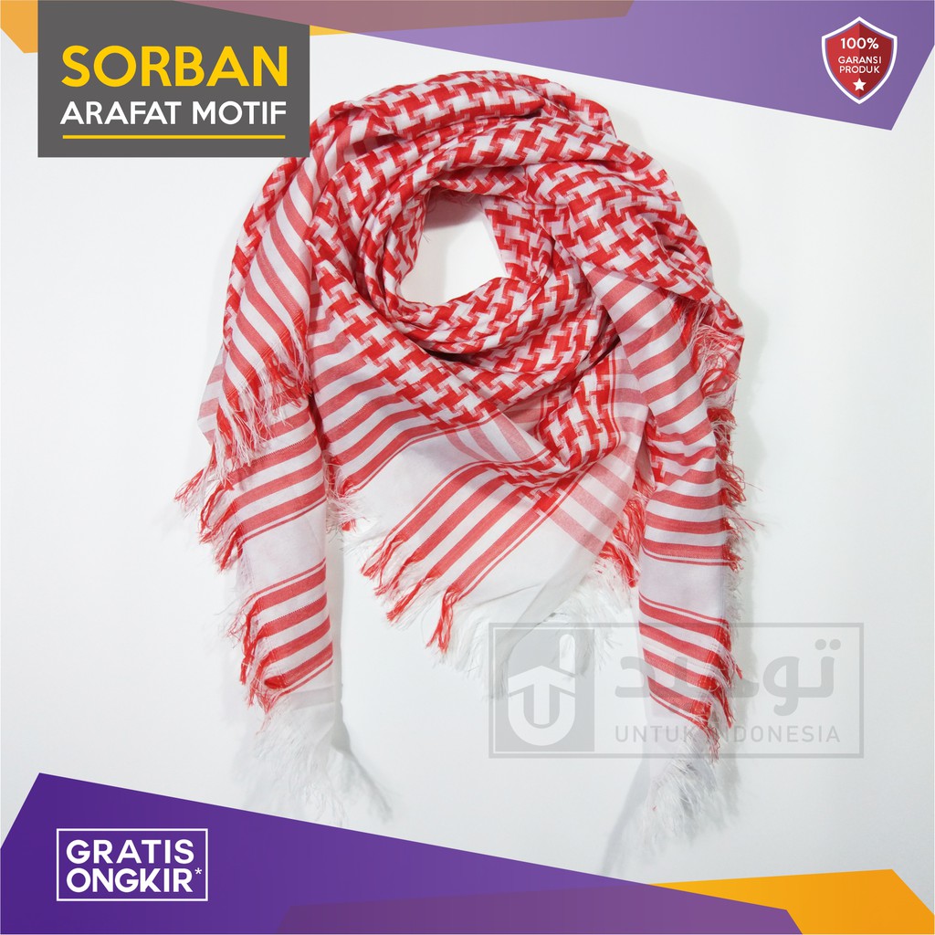 Turban Arafat Shemagh Almas Arab Motif Special Red And White | Sorban ...