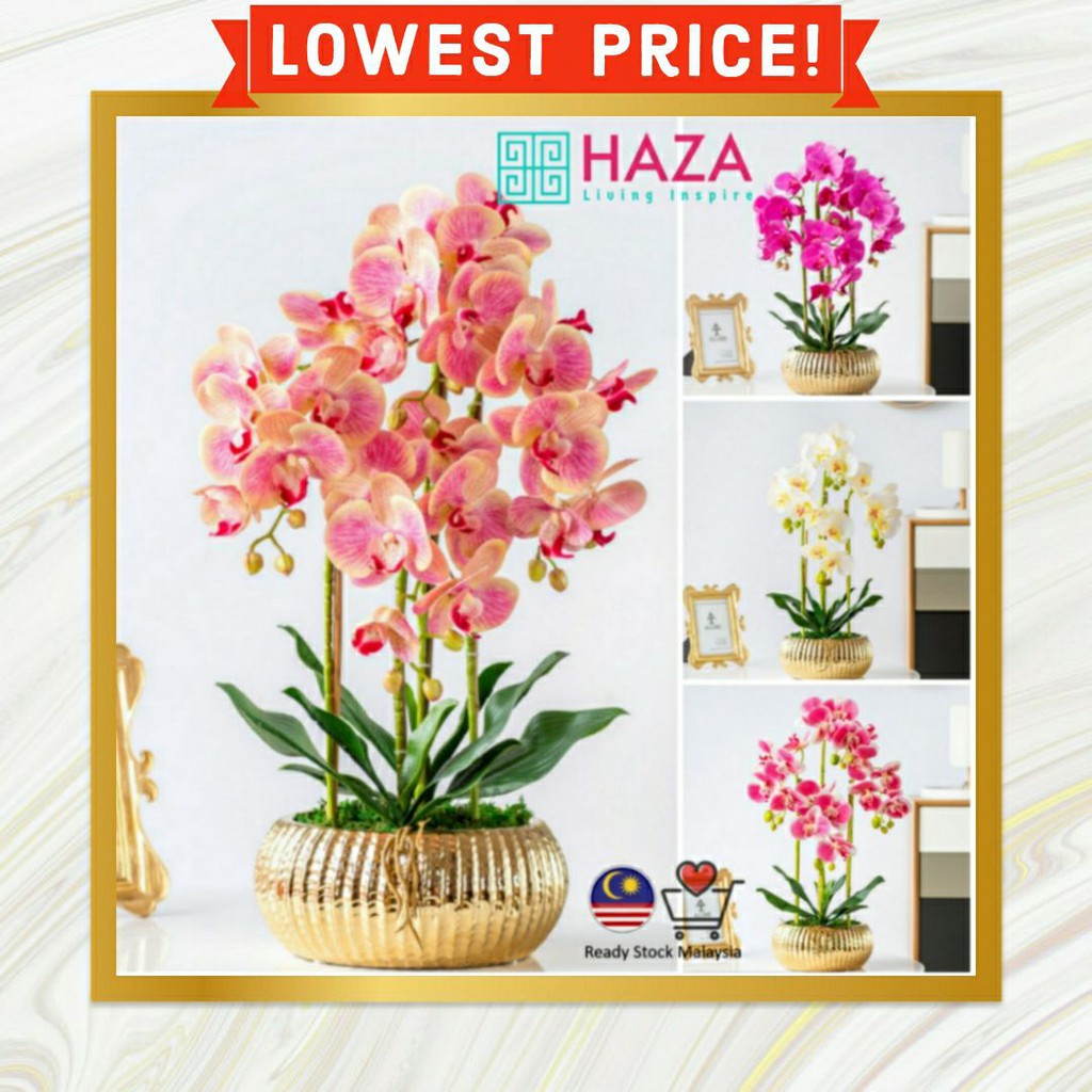 🔥 READY STOCK 🇲🇾🔥 3D Premium Latex Siap Gubah Orchid Gold Pot Ssf Ikea ...