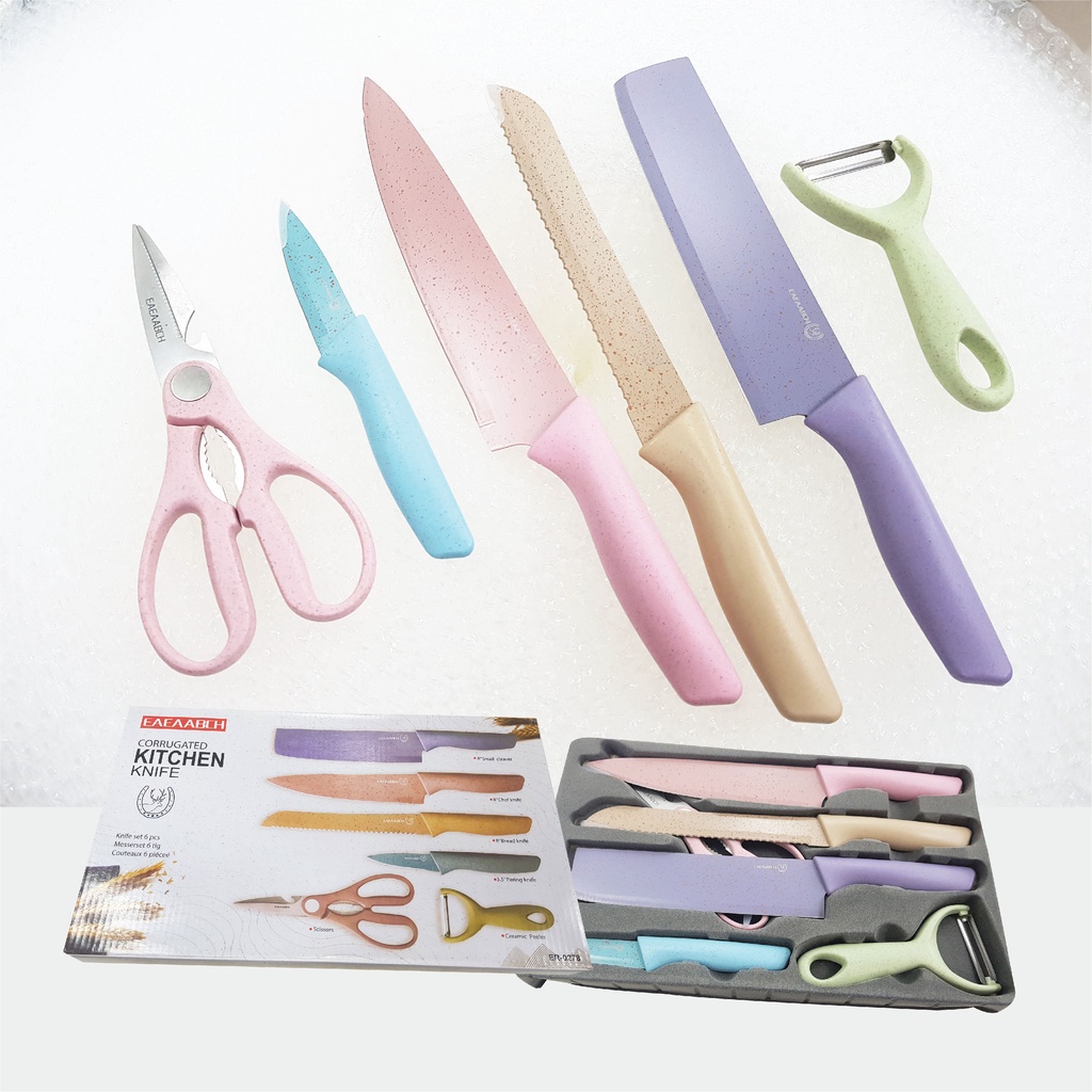 【6 In 1 in BOX】Stainless Steel Knife Set Scissors Kitchen Knife Knives ...