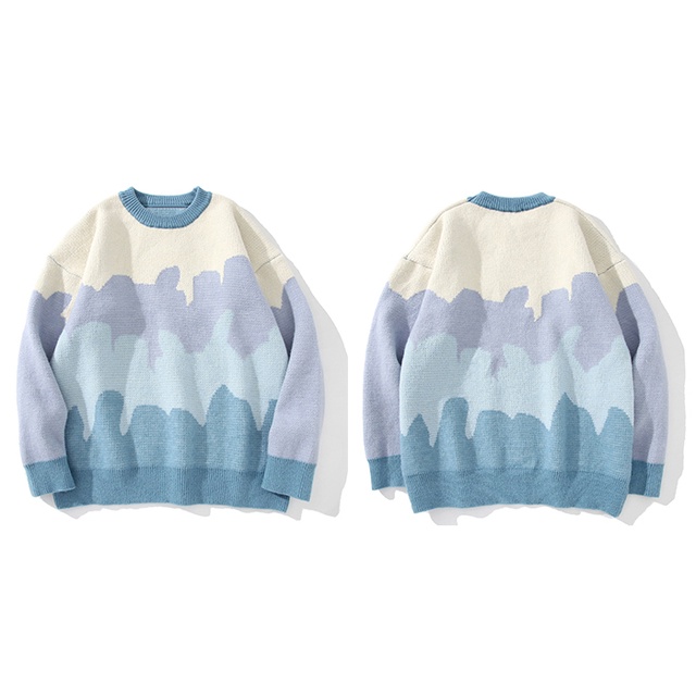 Harajuku Sweater Pullovers Men Gradient Striped Jacquard Knitted ...