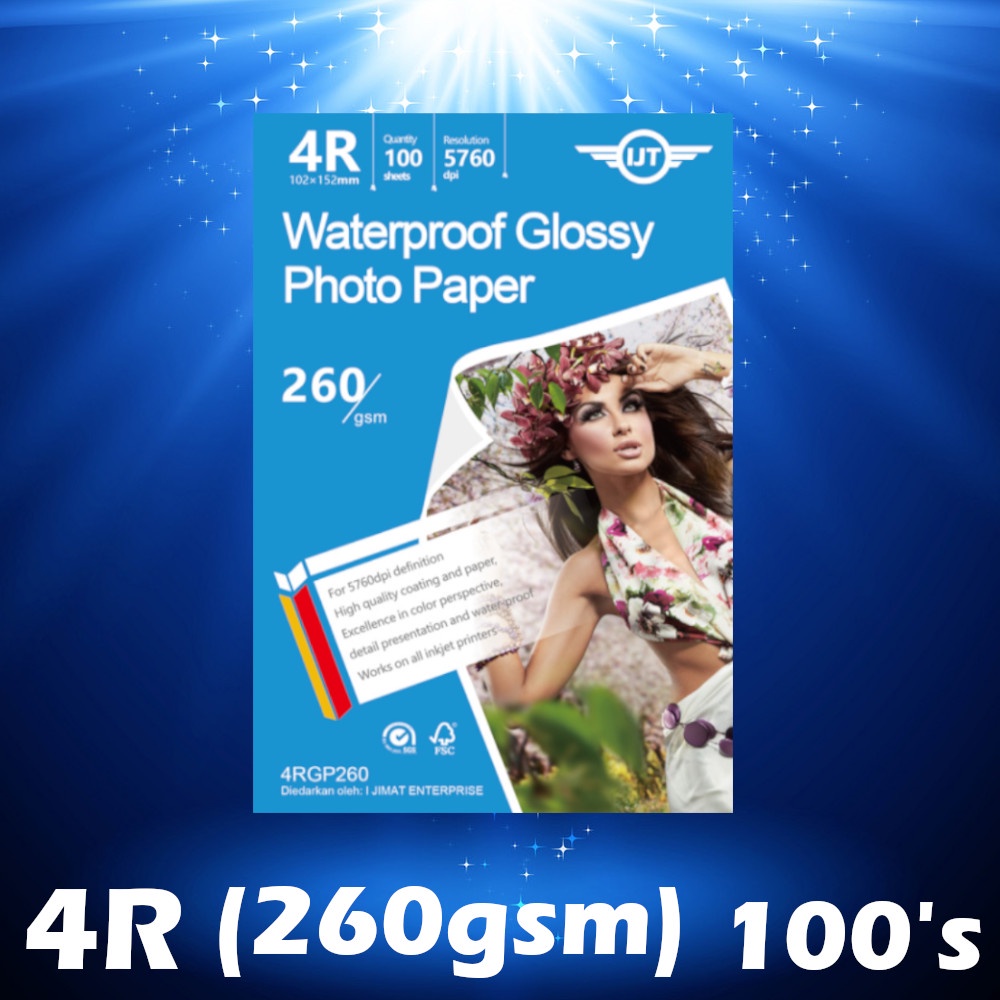 4R Glossy IJT 4RGP260 100s Glossy Photo Paper 4R Size 260g 260gsm 4x6 4 x 6 (102mm x 152mm) 100 ...