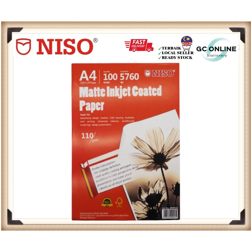 Niso A4 110gsm Matte Inkjet Coated Paper (100pcs/Pack) | Shopee Malaysia