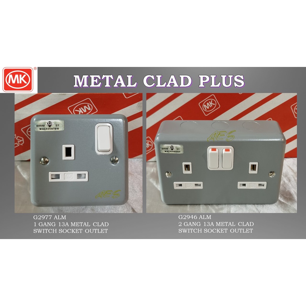 MK 13A METAL CLAD PLUS SWITCH SOCKET OUTLET 1GANG [K2977ALMY] / 2 GANG [K2946ALMMY] | Shopee ...