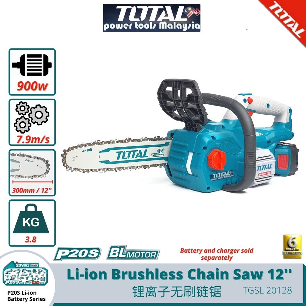 TOTAL Li-ion Brushless Chain Saw 900w Solo/ Bare tool (12"- P20S / 20V ...
