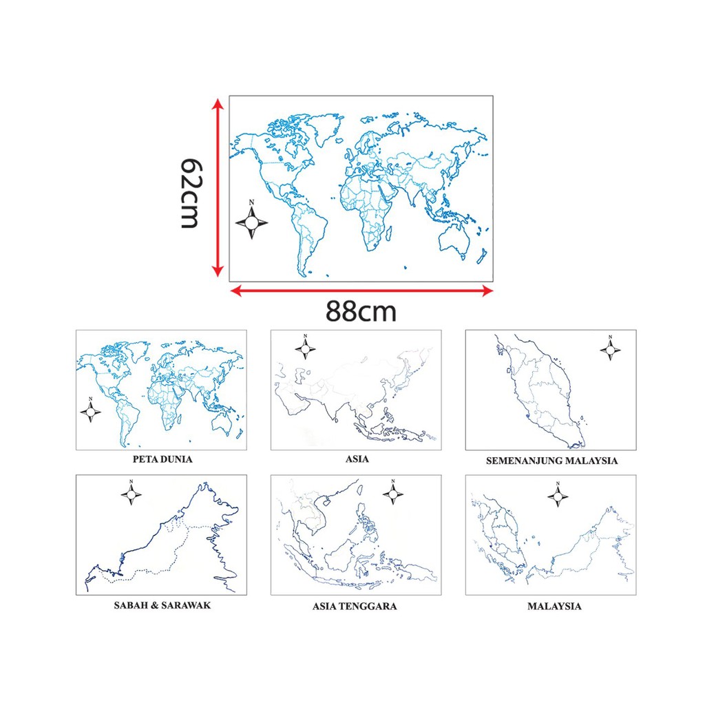 Whiteboard Outline Map (6 Maps x 2pc) | Shopee Malaysia