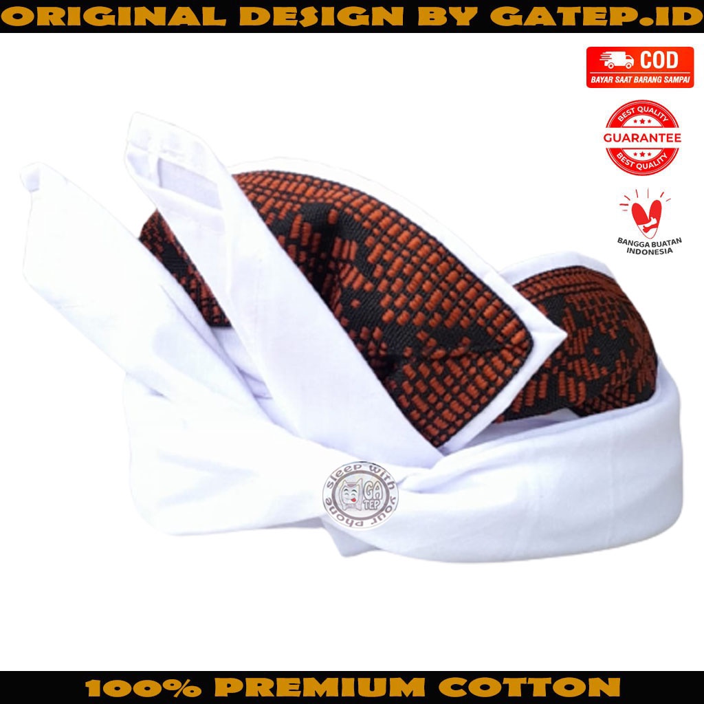 PUTIH Plain White Balinese Udeng with Songket Edges Semi-Finished ...