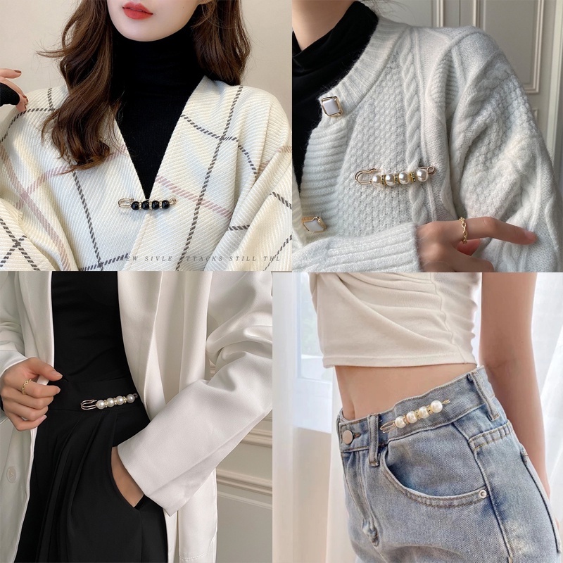 Waist Pin Skirt Adjustment Anti Glare Gold Brooch Pearl Fixed Clothes