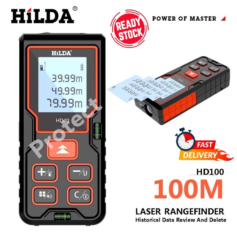 🔥HILDA Laser Rangefinder 40/60/80/100M LCD Distance Meter Digital High ...