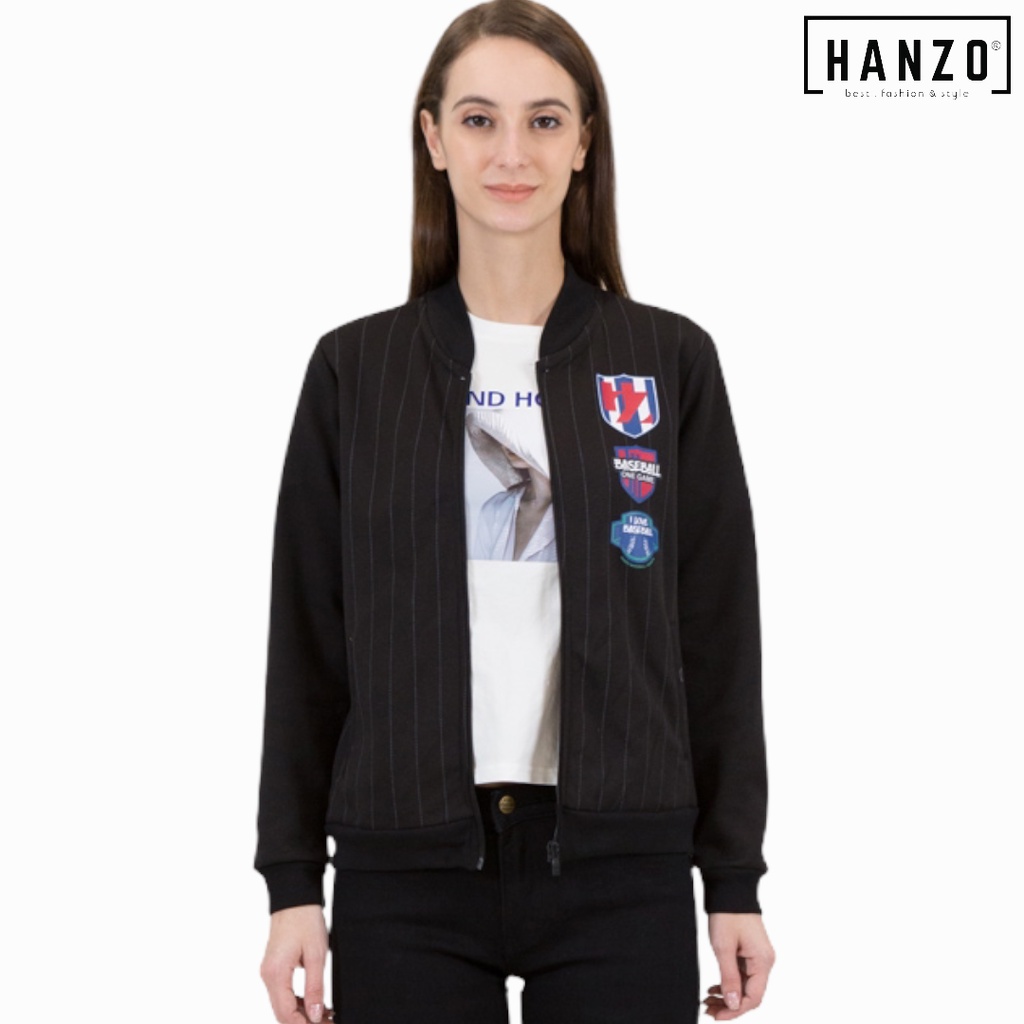 RGN BY HANZO Women Long Sleeve Sides Baseball Logo Bomber Jacket 106968 ...