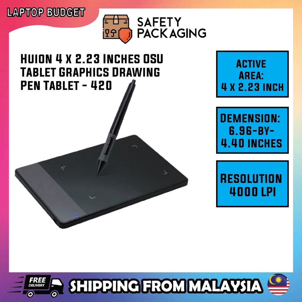 Huion 4 x 2.23 Inches OSU Tablet Graphics Drawing Pen Tablet - 420 ...
