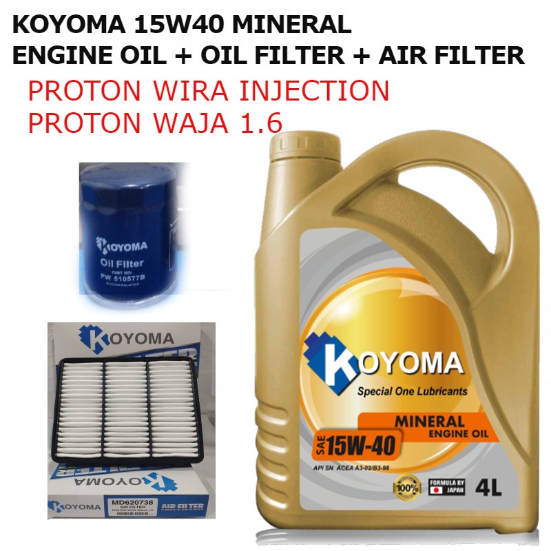 PROTON WIRA INJECTION, WAJA 1.6 OIL FILTER + AIR FILTER + KOYOMA 15W40 ...