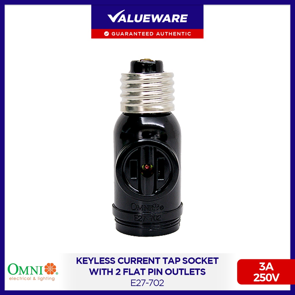 OMNI Keyless Current Tap Socket with 2 Flat Pin Outlets 3A 250V | E27 ...