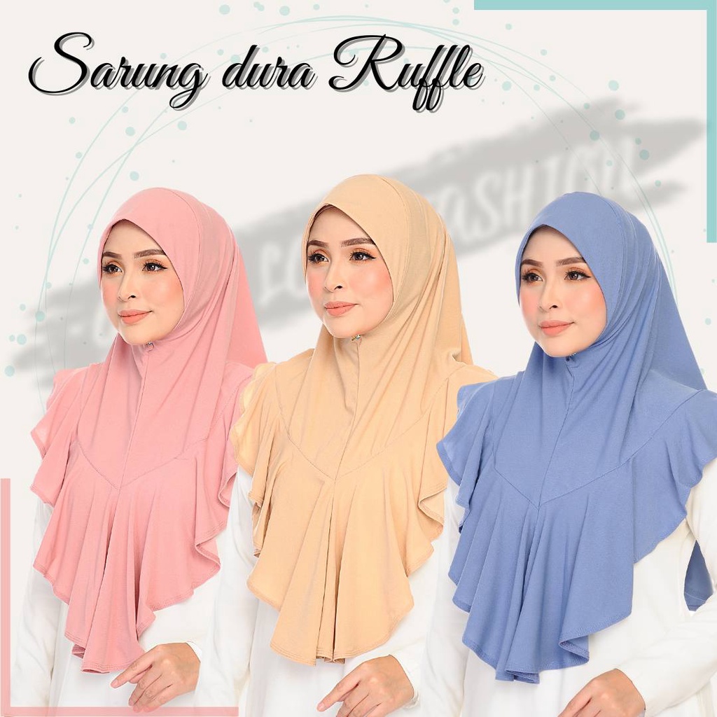 Tudung Labuh Instant Sarung Ruffle Dura ironless Flowly | Shopee Malaysia