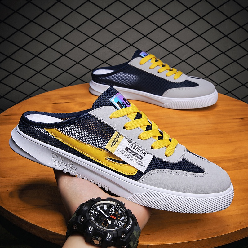 Summer Lazy Half-slippers Men Fashion Outside Canvas Sandals ...