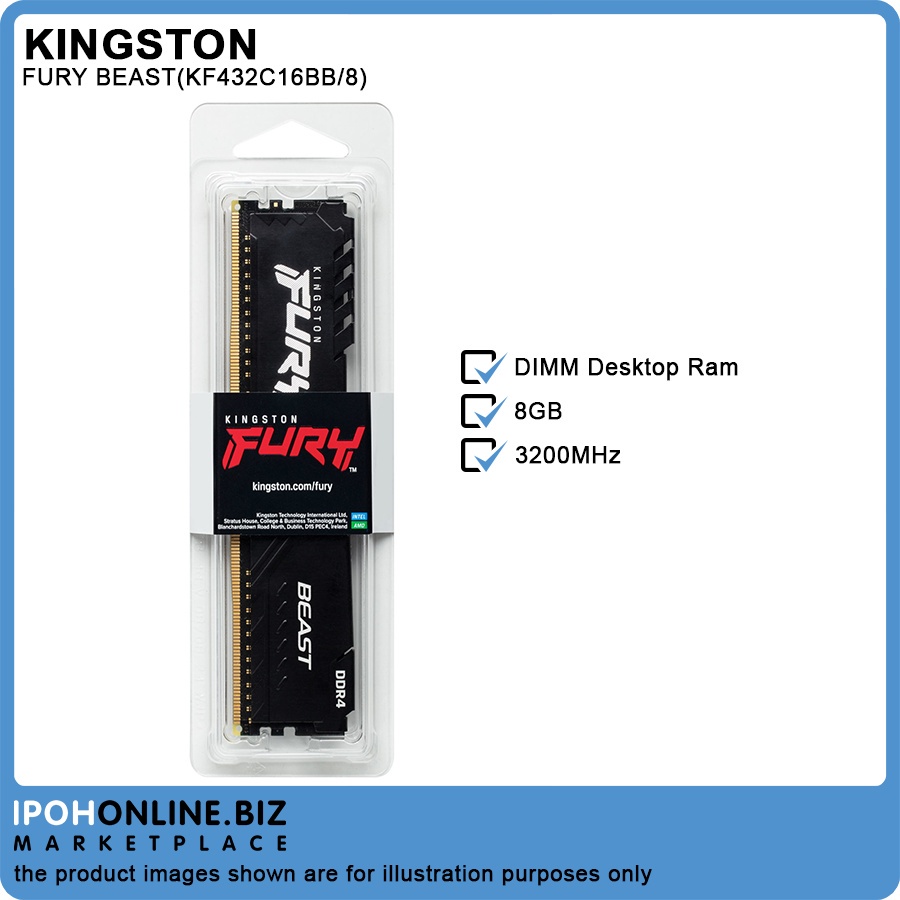 Kingston FURY Beast 8GB DDR4 3200 Gaming Desktop RAM AMD Intel XMP Certified - KF432C16BB/8 ...