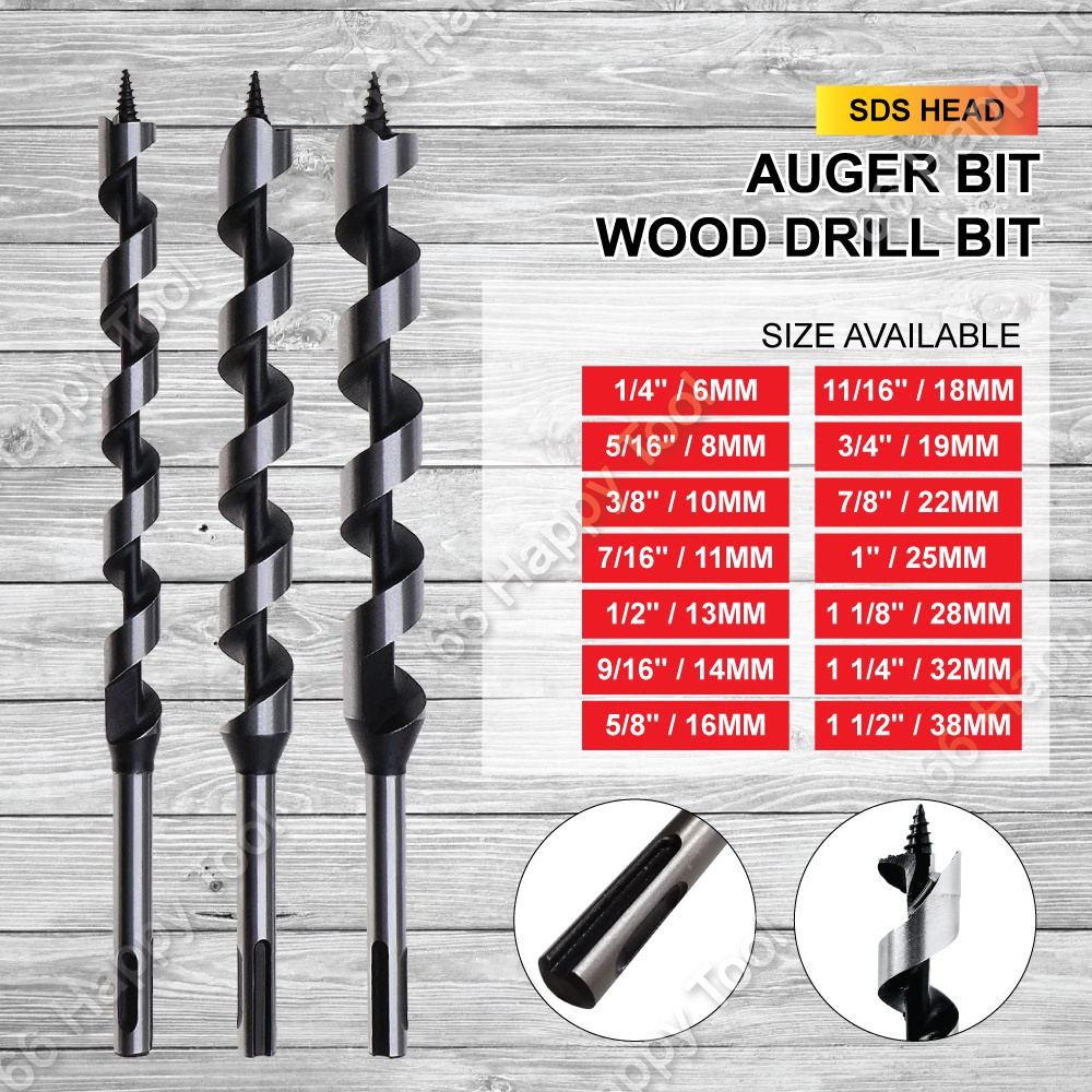 Auger Bit Wood Drill Bit 6mm-22mm SDS/Hexagon Shank Twist Drill Bit 200mm Length Wood Carpenter ...