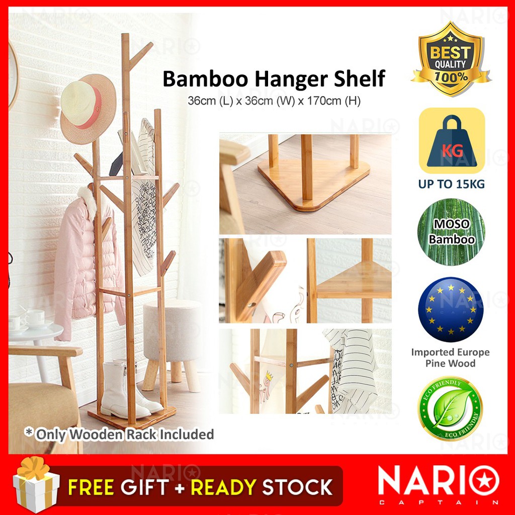 NARIO [ CLEAR STOCK ] Moso Buluh Pepejal Kot Kayu Hanger Triangle ...