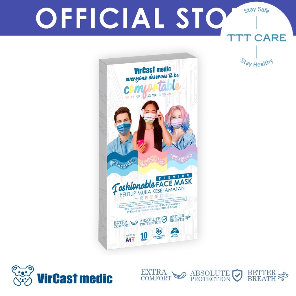 Vircast Medic Fasionable Premium 4ply Face Mask 10's [READY STOCK ...