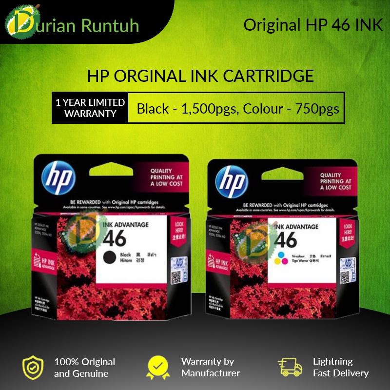 HP Original 46 Black and Colour Ink / 4R PHOTO PAPER # 2020, 2029 ...