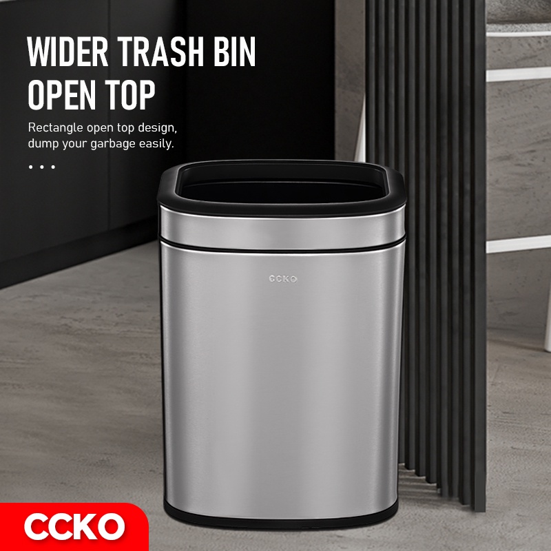 CCKO Open Top Bin (No Cover) Stainless Steel Rubbish Bin Double Layered with Separate Inner Bin ...