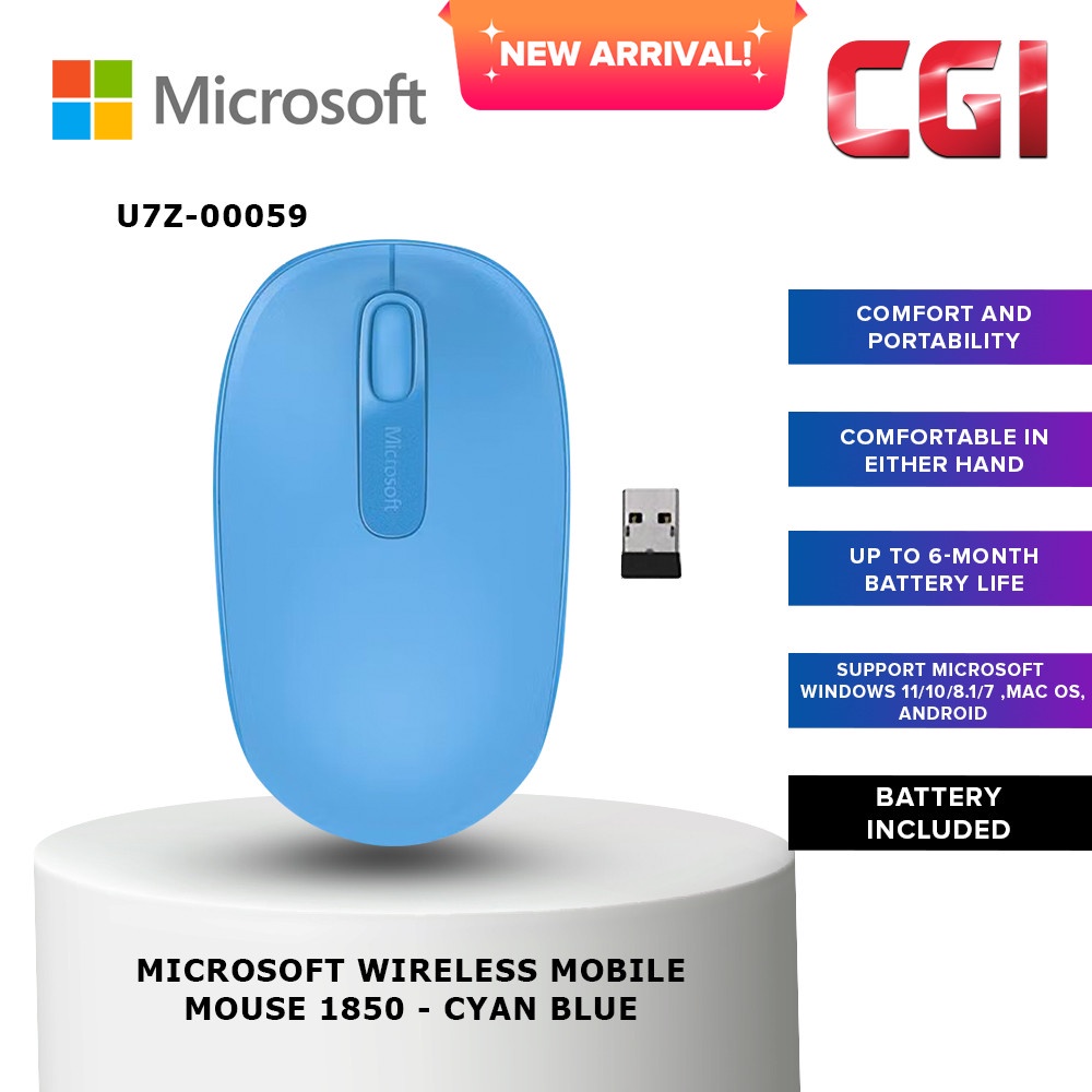 Microsoft Wireless Mobile Mouse 1850 - Cyan Blue (U7Z-00059) | Shopee ...