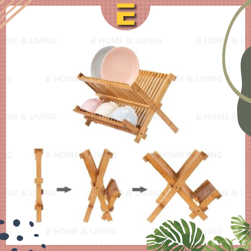 [EC] Foldable Bamboo Dish Rack Dish Drainer Dish Drying Rack Dish ...