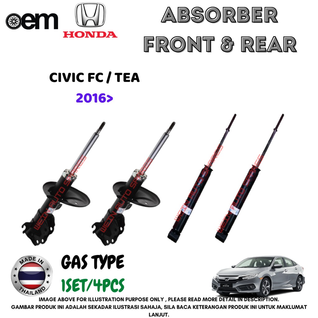 HONDA CIVIC FC / TEA YEAR 2016> FRONT & REAR SHOCK ABSORBER SET (GAS ...