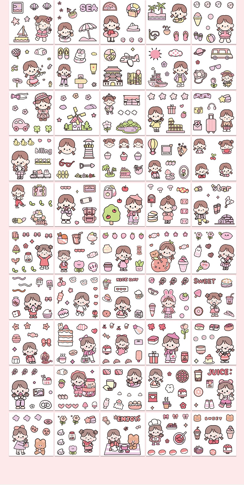 100 Pcs Cute Sticker waterproof PET Stickers Stiker set Cute pattern ...